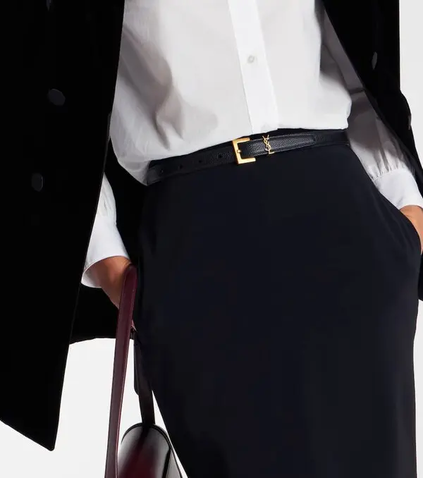 Saint Laurent Cassandre Leather Belt - Black