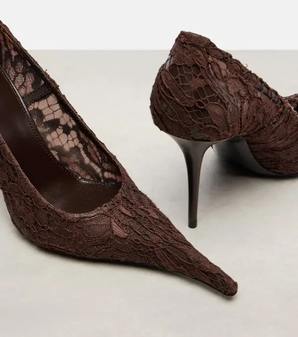 Saint Laurent Thierry 95 Tulle Lace Pumps - Brown