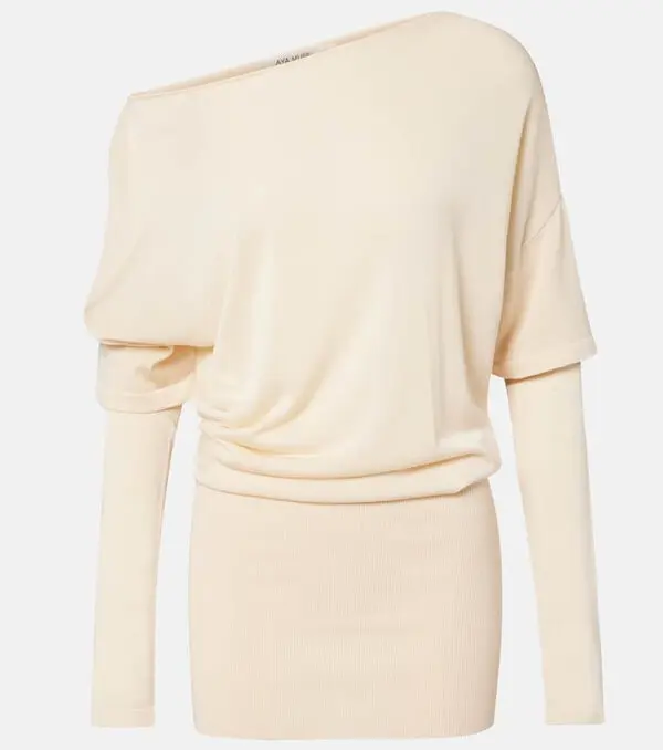 AYA MUSE Draped One-shoulder Minidress - Beige