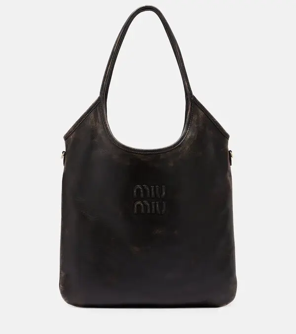 Miu Miu Ivy Medium Distressed Leather Shopper - Brown