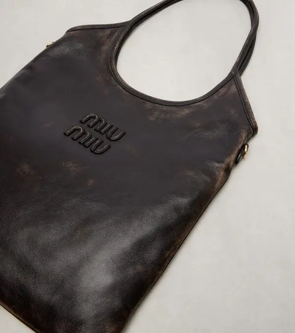 Miu Miu Ivy Medium Distressed Leather Shopper - Brown