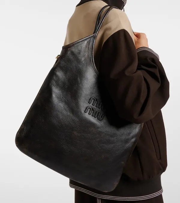 Miu Miu Ivy Medium Distressed Leather Shopper - Brown