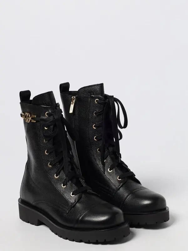 TWINSET Leather Lace-up Combat Boots With Gold-tone Buckle Detail