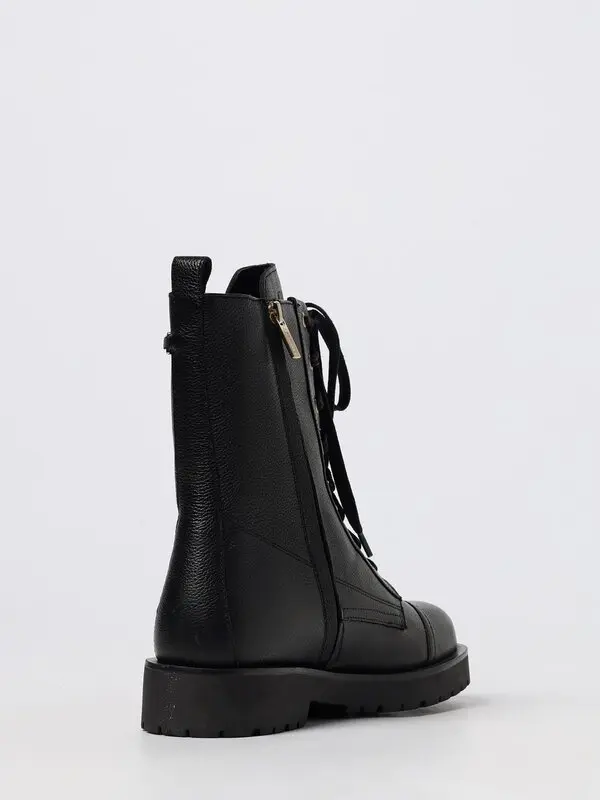 TWINSET Leather Lace-up Combat Boots With Gold-tone Buckle Detail