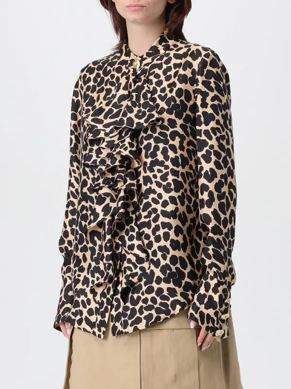 Balmain Leopard Print Ruffled Shirt - Beige