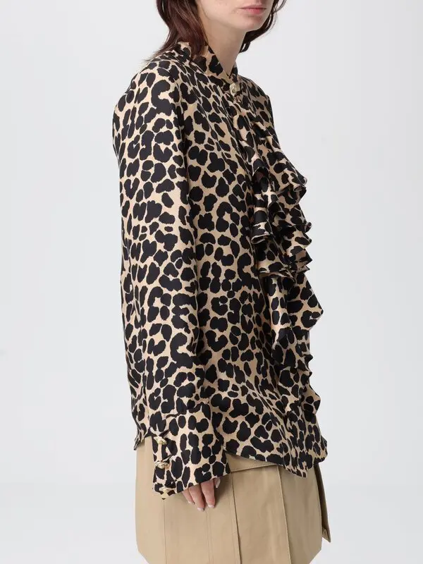 Balmain Leopard Print Ruffled Shirt - Beige