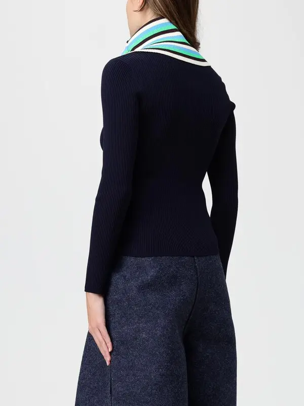 Sunnei Ribbed Knit Top With Striped High Neck - Blue