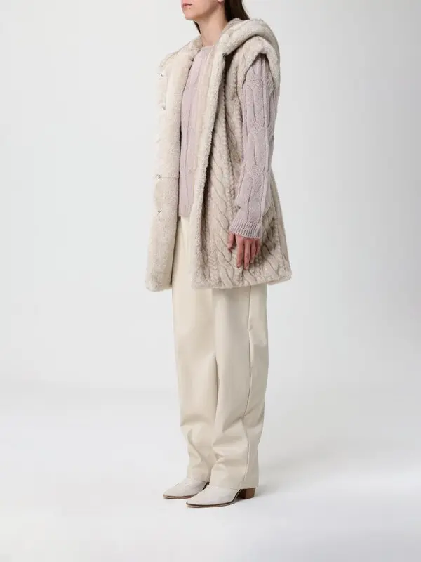 Liu Jo Sleeveless Fur Vest With Hood And Tie Detail