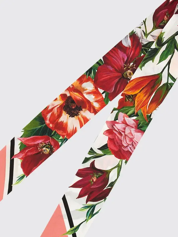 Dolce & Gabbana Floral Print Silk Twill Bandeau Scarf With Logo - Multicolor