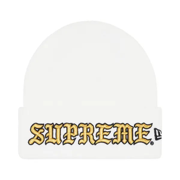 Supreme New Era Old English Beanie - White