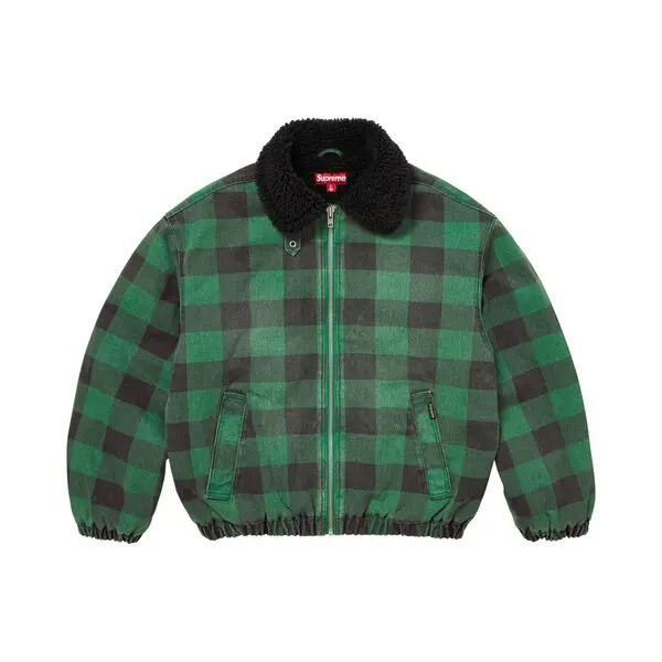 Supreme Plaid Faux Shearling Lined Bomber Jacket