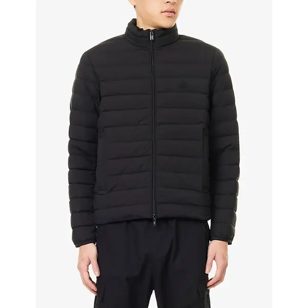 Emporio Armani Badge-embroidered Funnel-neck Shell-down Jacket