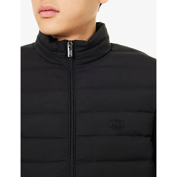 Emporio Armani Badge-embroidered Funnel-neck Shell-down Jacket