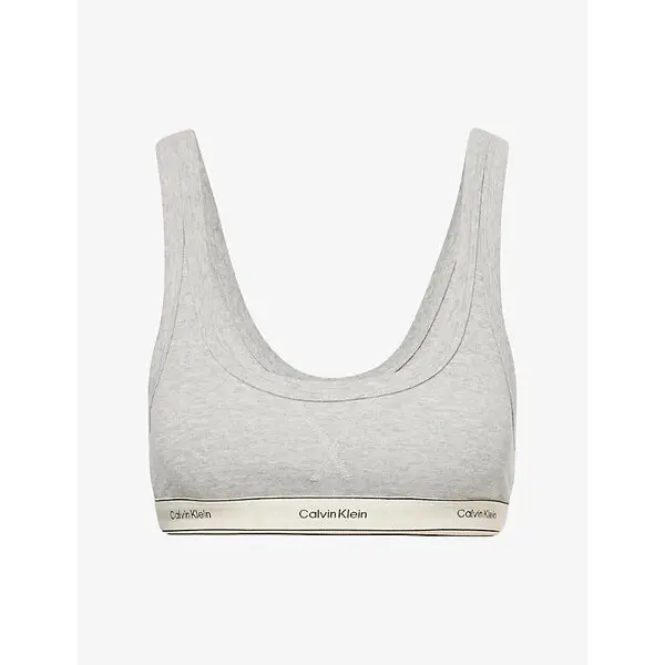 Calvin Klein Heritage Logo-underband Stretch-cotton Bralette - Grey Heather