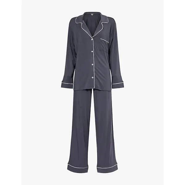 Eberjey Gisele Contrast-piping Stretch-woven Pyjama Set - Graphite/sorbet Pink