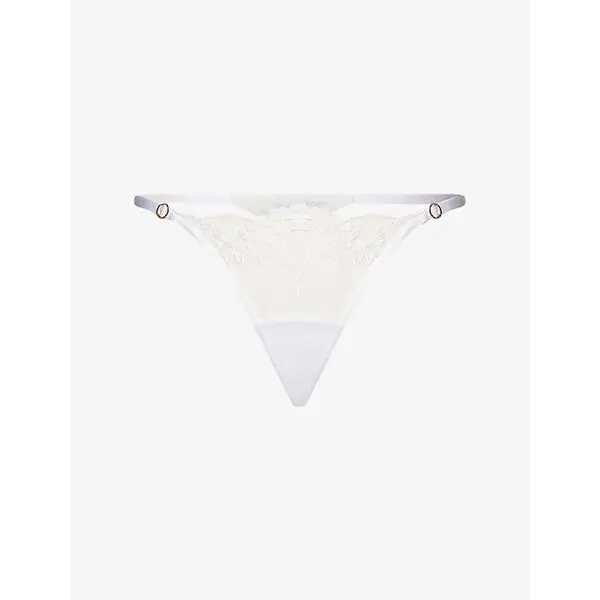 Bluebella Marisa Floral-lace Stretch-mesh Thong - White/sheer