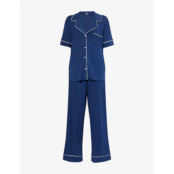 Eberjey Gisele Contrast-piping Stretch-woven Pyjama Set - Navy/ivory