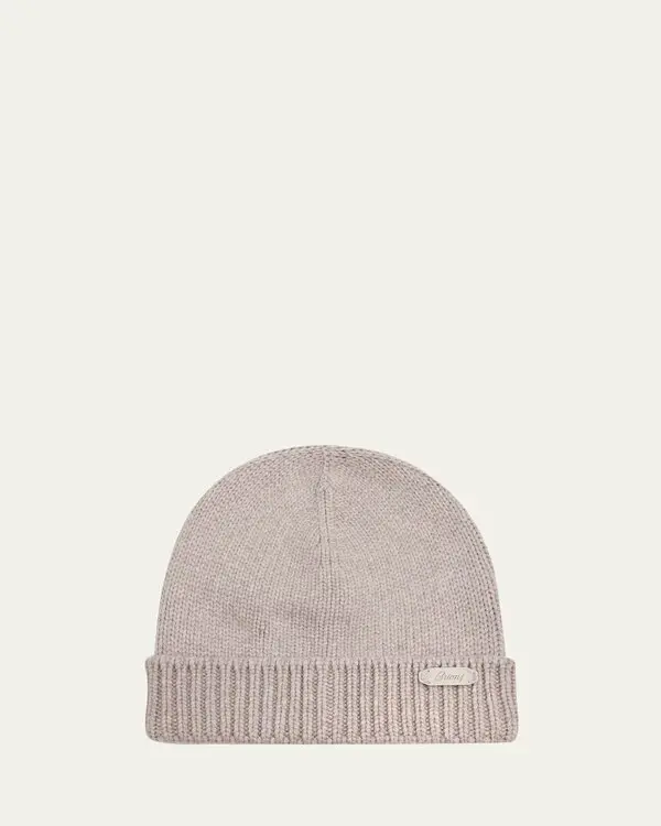 Brioni Cashmere Rib Knit Beanie - Beige