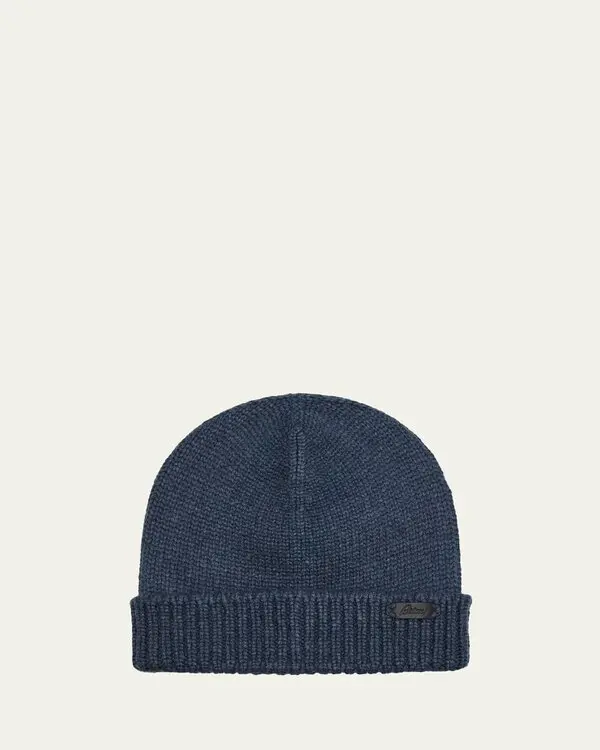 Brioni Cashmere Rib Knit Beanie - Blue