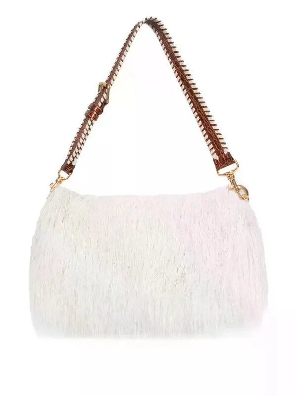 Dries Van Noten Leather Shoulder Bag With Fringe - White