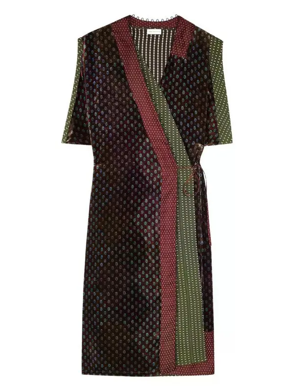Dries Van Noten Patterned Velvet Wrap Dress