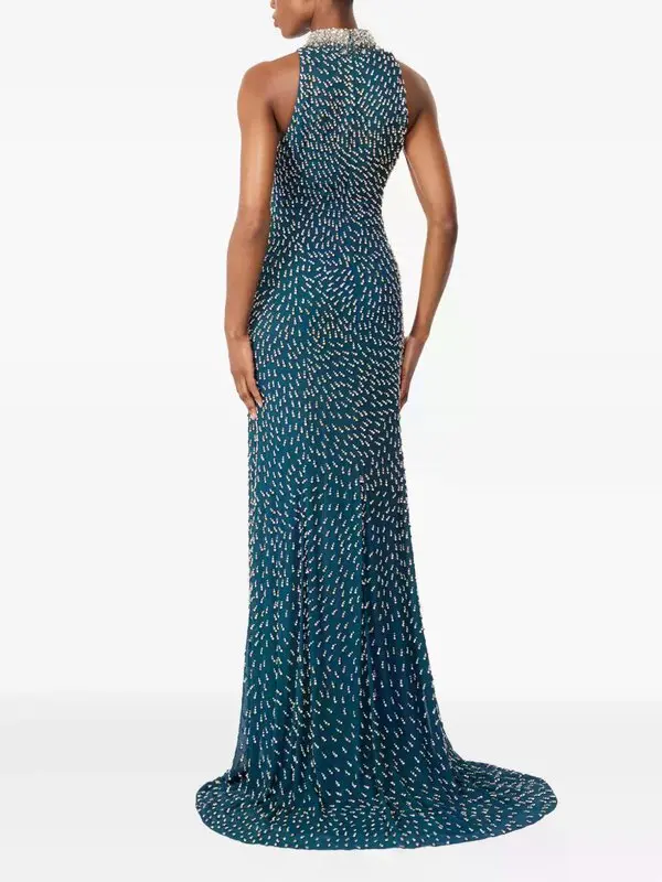 Jenny Packham Embellished High-Neck Maxi Dress - Blue | Editorialist