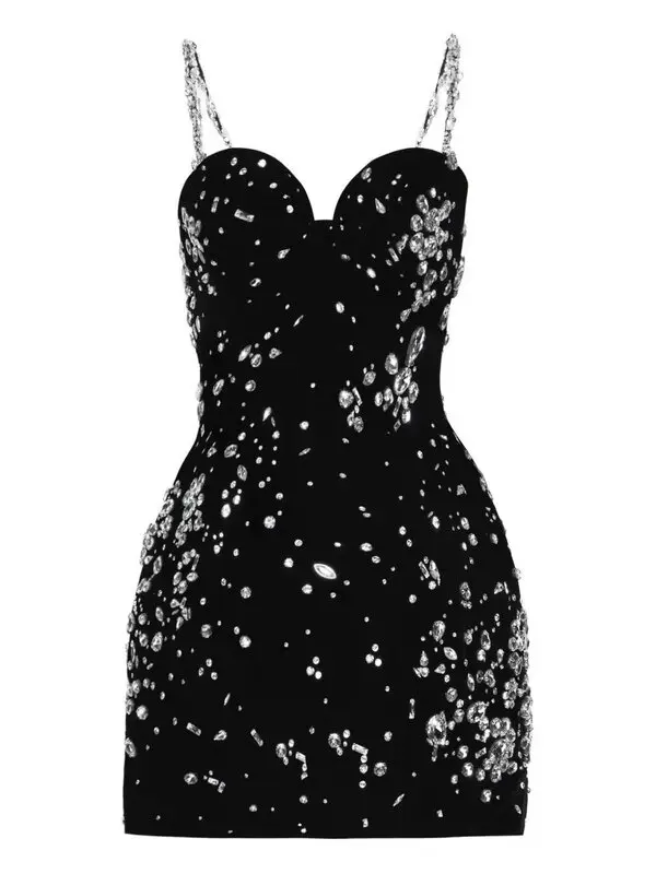 black mini dress with embellishments Self-Portrait Embellished Short Dress main image 1