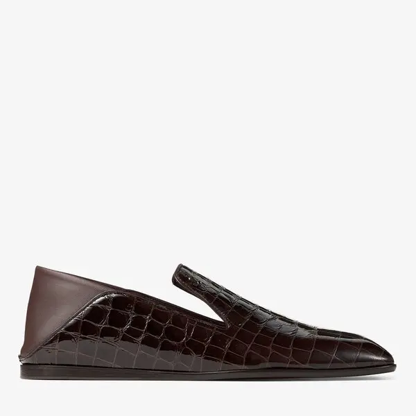JIMMY CHOO Eliot Slipper Croc-embossed Leather Slippers - Sambuco