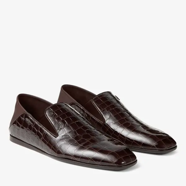JIMMY CHOO Eliot Slipper Croc-embossed Leather Slippers - Sambuco