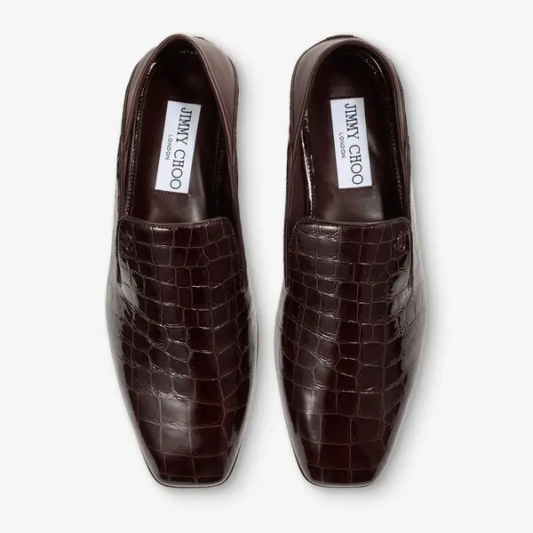 JIMMY CHOO Eliot Slipper Croc-embossed Leather Slippers - Sambuco