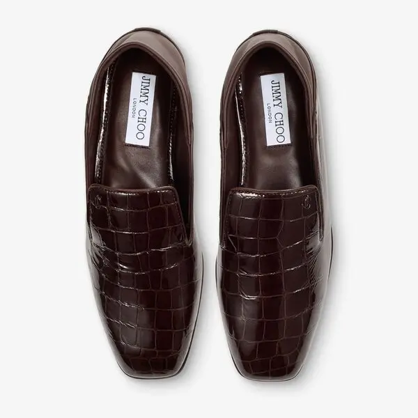 JIMMY CHOO Eliot Croc-embossed Leather Slippers - Sambuco