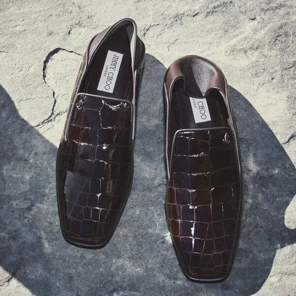 JIMMY CHOO Eliot Croc-embossed Leather Slippers - Sambuco