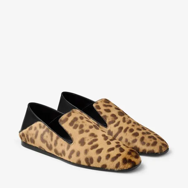 JIMMY CHOO Eliot Leopard Print Pony Leather Slippers - Neutral