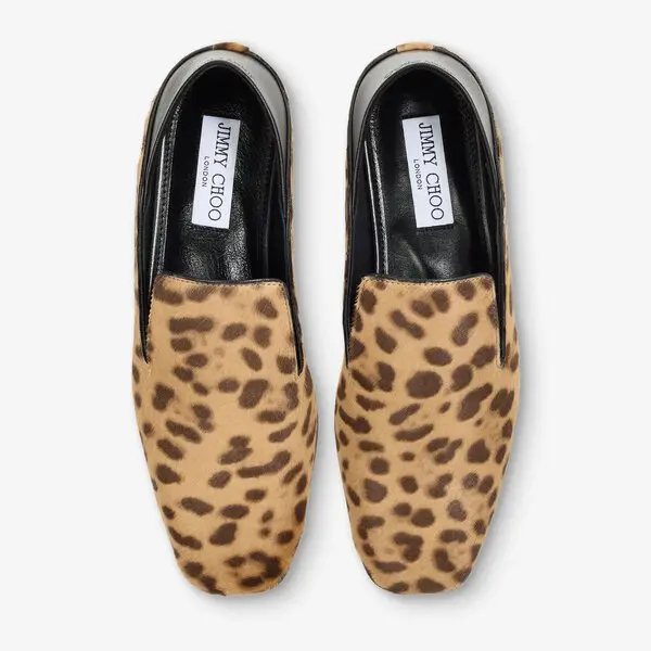 JIMMY CHOO Eliot Leopard Print Pony Leather Slippers - Neutral