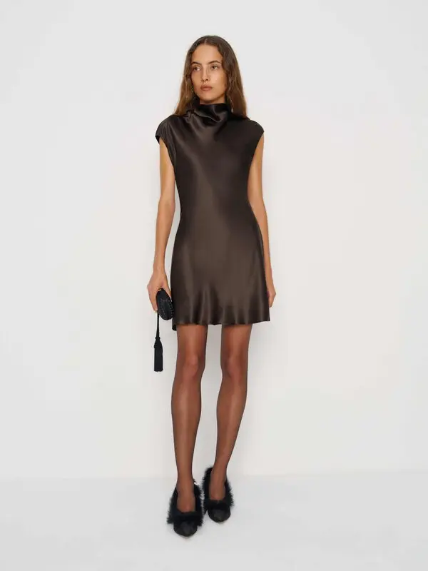 REFORMATION Rory Silk Mini Dress - Black