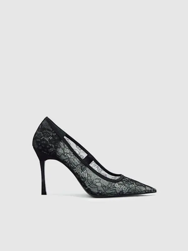 REFORMATION Joelle Heeled Pump Lace - Black