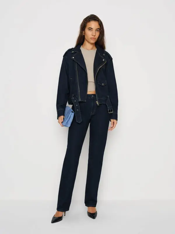 REFORMATION Senna Denim Moto Jacket - Ondine