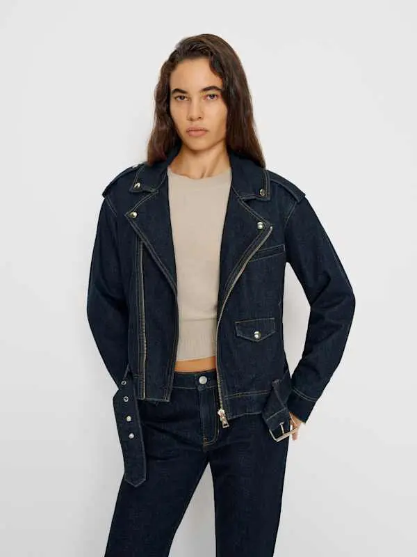 REFORMATION Senna Denim Moto Jacket - Ondine