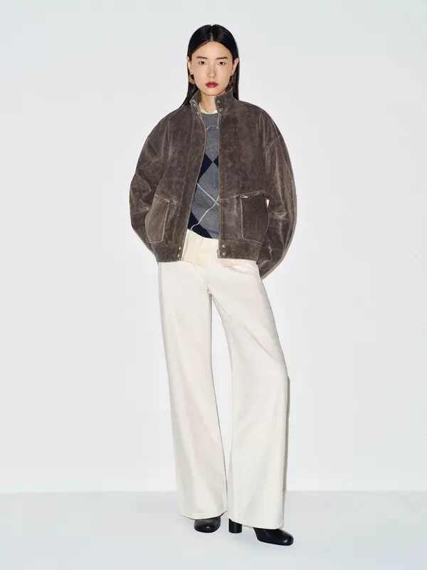 REFORMATION Veda Harrison Leather Oversized Bomber - Brown