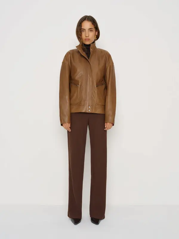 REFORMATION Veda Harrison Leather Oversized Bomber - Brown