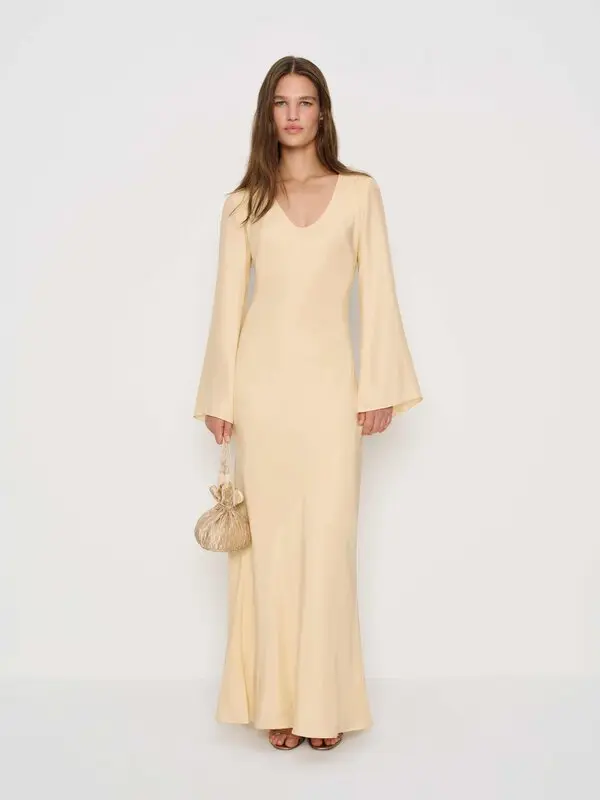 fitted lace wedding dress V Neck Maxi Dress w/ Flowy Sleeves main image 0