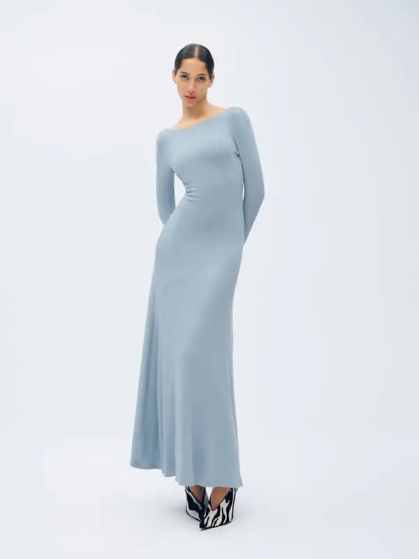 blue glitter long sleeve dress AMANI Long Sleeve Sequin Gown main image 1