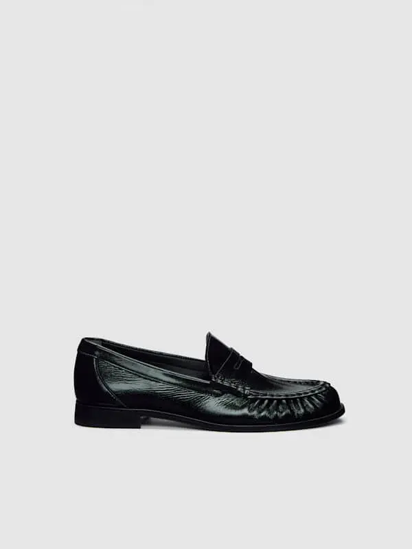 REFORMATION Francine Ruched Patent Loafer - Black
