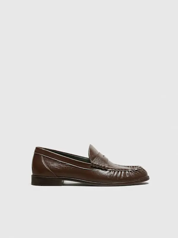 REFORMATION Francine Ruched Loafer - Espresso Crinkle Patent