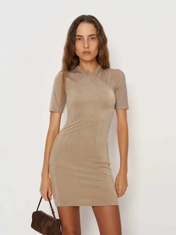REFORMATION Lotus Knit Mini Dress - Brown