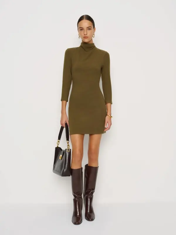 Reformation Women's Camille Long Sleeve Sweater Minidress - Green - Casual dresses