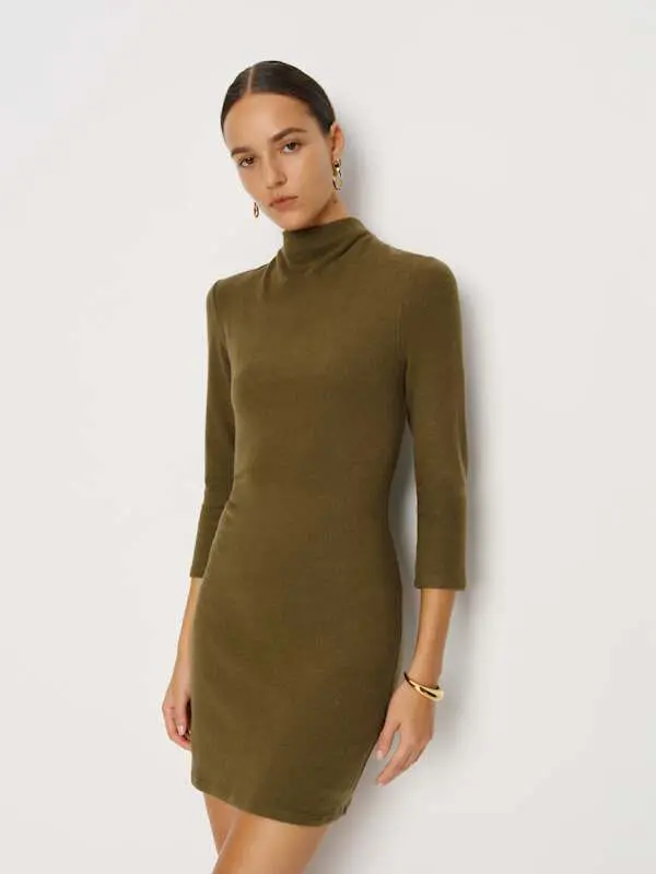 Reformation Women's Camille Long Sleeve Sweater Minidress - Green - Casual dresses