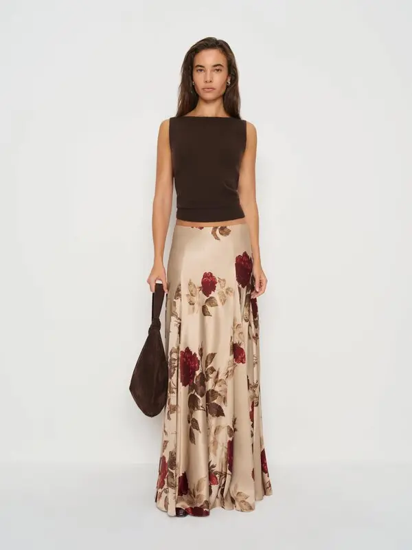 REFORMATION Sera Silk Maxi Skirt - Natural