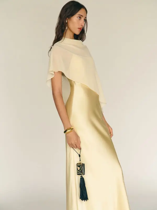 REFORMATION Lilibeth Silk Maxi Dress With Cape - Yellow