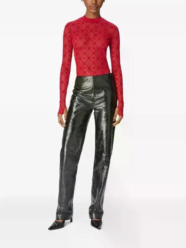 MARINE SERRE Moonogram High-neck Mesh Top - Red